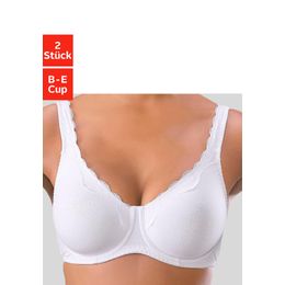 B&uuml;gel-BH Petite Fleur, Damen, Gr. 100, Cup E, wei&szlig; (2xwei&szlig;), Jersey, Obermaterial: 85% Baumwolle, 10% Polyamid, 5% Elasthan, BHs BH BH-Set B&uuml;gel-BH Spitzen-BH, aus Baumwolle mit breiteren Tr&auml;gern &ndash; auch ideal f&uuml;r gro&szlig;e Gr&ouml;&szlig;en