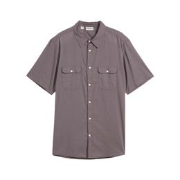 Kurzarmhemd bonprix "Kurzarmhemd aus reiner Baumwolle", Herren, Gr. 43/44 (XL), N-Gr, grau (rauchgrau), Obermaterial: 100% Baumwolle, regular fit, Hemden, Regular Fit, aus Baumwolle, mit Brusttaschen, Kentkragen