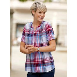 Karobluse Classic Basics, Damen, Gr. 38, blau (rot, himmelblau, kariert), 100% Viskose, gemustert, kariert, mehrfarbig, V-Ausschnitt, Blusen Karobluse