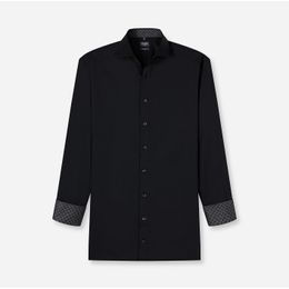 Langarmhemd OLYMP "Luxor modern fit", Herren, Gr. 46, N-Gr, schwarz, Web, Obermaterial: 100% Baumwolle, 2-Knopf-Manschette, Hemden, Global-Kentkragen, Businesshemd, modern fit