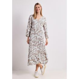 Maxikleid Street One, Damen, Gr. 34, EURO-Gr&ouml;&szlig;en, timeless beige, Stoff, 100% Viskose, gemustert, comfort fit kn&ouml;chelfrei, Rundhals, B&uuml;ndchen, Kleider Maxikleid, mit allover Print
