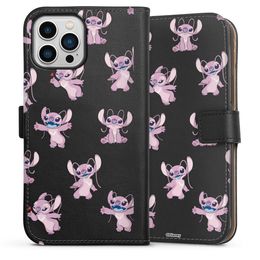 DeinDesign iPhone 13 Pro Max Handy Klapph&uuml;lle Handyh&uuml;lle aus Kunst Leder schwarz Flip Case Lilo & Stitch Angel Disney Sideflip mit langer Lasche