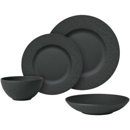 Villeroy & Boch Geschirr-Set VILLEROY & BOCH "Tafelservice Manufacture Rock schwarz", schwarz, 16, Porzellan, Geschirr-Sets, Geschirr-Set, Sp&uuml;lmaschinengeeignet, Mikrowellenfest