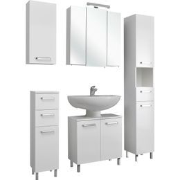 Badm&ouml;bel-Set SAPHIR "Quickset 5-teilig, Waschbeckenunterschrank mit LED-Spiegelschrank", wei&szlig; (wei&szlig; glanz), Holzwerkstoff, Kastenm&ouml;bel-Sets, Badm&ouml;bel-Set, mit Hochschrank, Unterschrank, H&auml;ngeschrank, 9 T&uuml;ren, inkl. T&uuml;rd&auml;mpfer