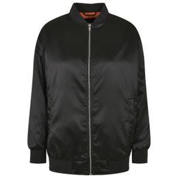 Anorak Urban Classics "Urban Classics Damen Ladies Oversized Satin Bomber Jacket", Damen, Gr. S, schwarz, 98% Polyester, 2% Elasthan, unifarben, oversize, amerikanischer Ausschnitt, Jacken
