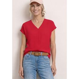 T-Shirt Street One, Damen, Gr. 34, salsa rot, Stoff, Vorderteil: 77% Polyester, 20% Viskose, 3% Elasthan. R&uuml;ckseite: 95% Viskose, 5% Elasthan, unifarben, comfort fit normal, V-Ausschnitt, normaler Saum, Shirts T-Shirt, mit V-Ausschnitt