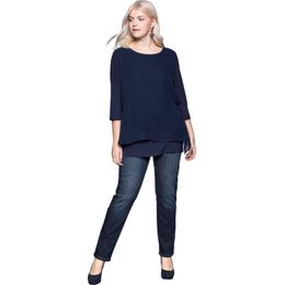 sheego Damen Blusenshirt mit Zipfelsaum, marine, Gr&ouml;&szlig;e 56/58