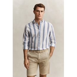 Langarmhemd Gant "REGULAR COTTON LINEN STRIPE", Herren, Gr. 4XL, N-Gr, vintage blau, Web, Obermaterial: 55% Leinen, 45% Baumwolle, gestreift, regular fit normal, Rundhals, eingesetzt 1-Knopf-Manschette, Hemden, Regular fit mit Button-Down-Kragen
