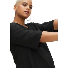 sheego Damen Tunika mit V-Ausschnitt, schwarz, Gr&ouml;&szlig;e 46