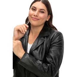 sheego Damen Lederjacke in langer, leicht taillierter Form, schwarz, Gr&ouml;&szlig;e 44