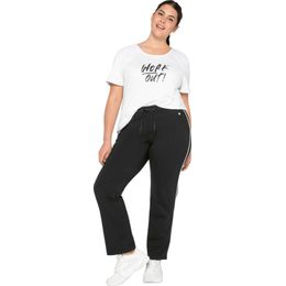 sheego Damen Jogginghose mit Kontrastpaspel, schwarz, Gr&ouml;&szlig;e 50