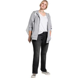 sheego Damen Bootcut-Jeans mit Used-Effekten, black denim, Gr&ouml;&szlig;e 108