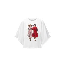T-Shirt RICHROYAL, Damen, Gr. XS, wei&szlig;, Web, Obermaterial: 100% Baumwolle, unifarben, regular fit taillenbedeckt, Rundhals, Fledermaus&auml;rmel abgesteppte Kante, Shirts T-Shirt, Regular fit mit Print