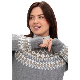 sheego by Joe Browns Damen Jacquard-Pullover mit goldfarbenem Glanzgarn, grau meliert, Gr&ouml;&szlig;e 56/58