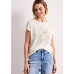 T-Shirt Street One, Damen, Gr. 34, sanftes wei&szlig;, Web, 50% Baumwolle, 50% Modal, unifarben, comfort fit normal, Rundhals, abgesteppt, Shirts T-Shirt, Jersey