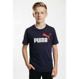 T-Shirt Puma "ESS 2 COLOR NO.1 LOGO TEE B", Jungen, Gr. 128, new navy, Jersey, Obermaterial: 100% Baumwolle, bedruckt, regular fit normal, Rundhals, Shirts T-Shirt, mit Rundhalsausschnitt, Kurzarm, ohne Kapuze
