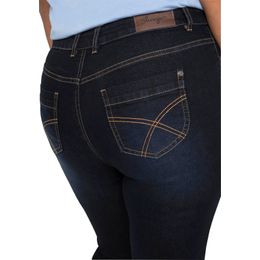 sheego Damen Caprijeans mit Kontrastn&auml;hten und Catfaces, blue black denim, Gr&ouml;&szlig;e 44