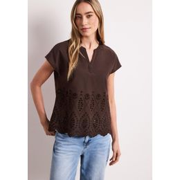 Kurzarmbluse Street One, Damen, Gr. 34, espresso braun, Web, 100% Baumwolle, unifarben, klassisch normal, Rundhals, normaler Saum, Blusen, aus reiner Baumwolle