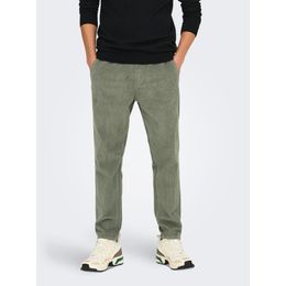 Only & Sons Cordschlupfhose ONLY & SONS "ONSLINUS TAP CORDUROY 0185 PANT NOOS", Herren, Gr. S, N-Gr, grau (castor gray), Cord, Obermaterial: 98% Baumwolle, 2% Elasthan, unifarben, regular fit lang, Hosen, Baumwollmischung, regular fit