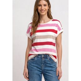 T-Shirt Street One, Damen, Gr. 42, bunt (salsa rot), Web, 50% Modal, 50% Baumwolle, normal normal, Rundhals, B&uuml;ndchen, Shirts T-Shirt, Jersey