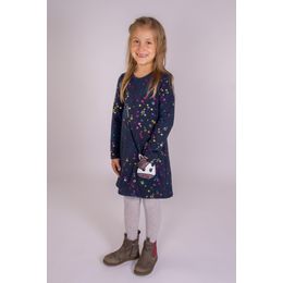 Strickkleid happy girls, M&auml;dchen, Gr. 110, N-Gr, blau (navy), Feinstrick, Obermaterial: 70% Baumwolle, 30% Polyester, bedruckt, regular fit, Rundhals, Kleider Strickkleid, mit tollem Einhorn-Motiv