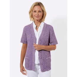 Ajourstrickjacke Classic Basics, Damen, Gr. 38, lila, ecru, meliert, 53% Polyacryl, 47% Baumwolle, meliert, unifarben, Strickjacken Ajourstrickjacke