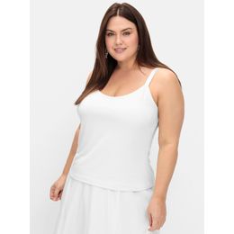 Spaghettitop sheego, Damen, Gr. 52, wei&szlig; (sanftes wei&szlig;), 70% Modal, 24% Polyester, 6% Elasthan, unifarben, Rundhals, Tops