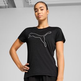 Trainingsshirt Puma "W TAD ESSENTIAL HEATHER LOGO TEE", Damen, Gr. L, schwarz (Puma schwarz heather), Jersey, Obermaterial: 100% Polyester, regular fit normal, Rundhals, Shirts, Kurzarm, sportliches T-Shirt, f&uuml;r sportliche Aktivit&auml;ten