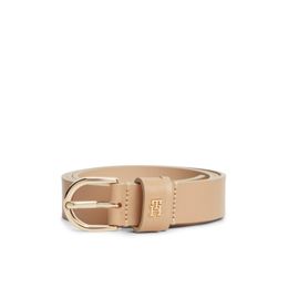 Lederg&uuml;rtel Tommy Hilfiger "ESSENTIAL EFFORTLESS 2.5 cm breit GOLD", Damen, Gr. 75, classic khaki, Rindsleder, G&uuml;rtel Lederg&uuml;rtel, Logoemblem, weiche Haptik, ovale Einfachdornschlie&szlig;e