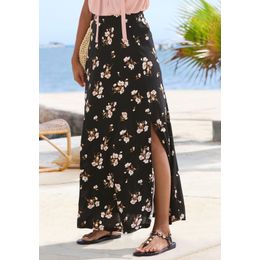 Maxirock Vivance, Damen, Gr. 34, schwarz, koralle bedruckt, Jersey, Obermaterial: 100% Viskose, bedruckt, lang, R&ouml;cke Maxirock, aus Viskosejersey, langer Sommerrock mit Alloverdruck und Schlitz