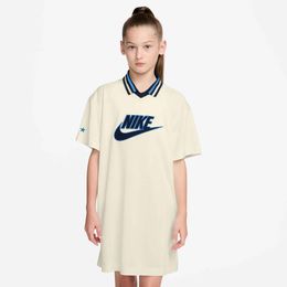 Shirtkleid Nike Sportswear "G NSW CLN JERSEY SS DRESS", Damen, Gr. L, N-Gr, wei&szlig;, Obermaterial: 100% Polyester, Kleider Shirtkleid, f&uuml;r sportliche Aktivit&auml;ten, aus Jacquard-Strick, Oversized Fit