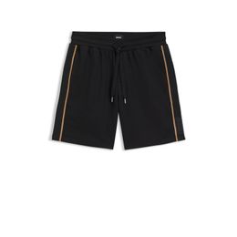 Sweatshorts BOSS "ICONIC", Herren, Gr. L, N-Gr, schwarz (schwarz 001), Obermaterial: 100% Baumwolle, kniefrei, Hosen Sweatshorts, mit Tunnelzug und Tape-Details