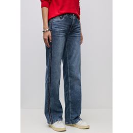 Street One Damen Loose-fit-Jeansmedium blau soft washed, Gr. 29, unifarben, Jeans, 81% Baumwolle, 16% Polyester, 3% Elasthan, Jeans, mit Galonstreifen