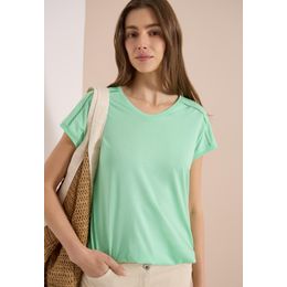V-Shirt Cecil, Damen, Gr. L (42), gr&uuml;n (juicy lime), Stoff, 50% Modal, 50% Baumwolle, unifarben, comfort fit normal, V-Ausschnitt, abgesteppt, Shirts, mit Spitzendetails