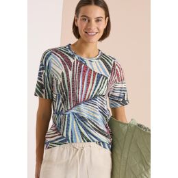 Kurzarmshirt Cecil, Damen, Gr. L (42), palm breeze gr&uuml;n, Web, Obermaterial: 65% Polyester, 35% Viskose, bedruckt, l&auml;ssig geschnitten h&uuml;ftbedeckend, Rundhals, abgesteppte Kante, Shirts, Sommershirt im Ausbrenner-Look mit Print