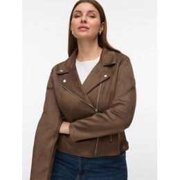 Bikerjacke Vero Moda CURVE "VMCJOSE SHORT JACKET NOOS CUR", Damen, Gr. 54, chocolate chip, Web, Obermaterial: 90% Polyester, 10% Elasthan, unifarben, kurz, V-Ausschnitt, Jacken