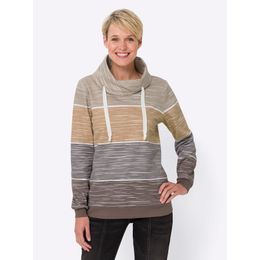 Sweatshirt Classic Basics, Damen, Gr. 50, grau (dunkeltaupe, sesam, bedruckt), 100% Baumwolle, gemustert, gestreift, mehrfarbig, Sweatshirts Sweatshirt