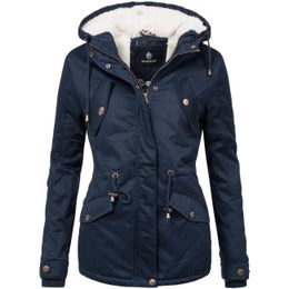 Winterjacke Marikoo "Manolya", Damen, Gr. L (40), blau, Oberstoff: 100% Baumwolle. Futter: 100% Polyester. Wattierung: 100% Polyester. &Auml;rmelfutter: 100% Polyester, figurbetont Po-bedeckend, hoch geschlossener Ausschnitt, &Auml;rmel ohne &Auml;rmelschlitz Rippstrickb&uuml;ndchen mit Druckknopf, Jacken Winterjacke, stylischer Kurzmantel mit weichem Teddyfell-Futter
