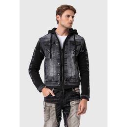 Cipo & Baxx Outdoorjacke CIPO & BAXX "Jacke", Herren, Gr. L, schwarz, Stoff, 100% Baumwolle, unifarben, regular fit normal, Jacken Outdoorjacke, mit abnehmbarer Innenjacke