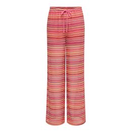 Schlupfhose Only "ONLSANDY WIDE TIE STRING PANTS JRS", Damen, Gr. L, N-Gr, raspberry pattern:mock orange comb (sandy), Jersey, Obermaterial: 98% Polyester, 2% Elasthan, gemustert, regular fit lang, Hosen Schlupfhose, Materialmix, regular fit