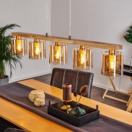 hofstein Saltaire Pendelleuchte Holz hell, Silber, 5-flammig