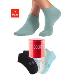 Sneakersocken Bench., Herren, Gr. 39-42, schwarz (1x schwarz, 1x marine, 1x beige, 1x wei&szlig;, 1x grau meliert, 1x mint, 1x t&uuml;rkis), Baumwollmischung, unifarben, elastisch, Socken Sneakersocken, verpackt in der Dose