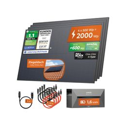 2000W + Anker 2 PRO Solarway&reg; All In One Balkonkraftwerk mit Speicher 2000W komplett Steckdose - 1,6 kWh Anker Solix 2 PRO Speicher - Solaranlage Komplettset - 500W bifaziale Solarmodule & Anker Speicher & Zubeh&ouml;r