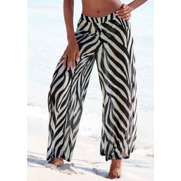 Strandhose French Connection, Damen, Gr. 34, N-Gr, schwarz (schwarz, creme bedruckt), Mesh, Obermaterial: 95% Polyester, 5% Elasthan, bedruckt, figurumspielend lang, Hosen Weite Hose Palazzohose, aus transparenter Meshware, Palazzohose, Schlupfhose