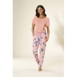 Pyjama Vivance Dreams, Damen, Gr. 32/34, orange (coral, apricot), Single Jersey, Obermaterial: 100% Baumwolle, gebl&uuml;mt, Basic, bequem lang, Rundhals, angeschnitten, Homewear-Sets Pyjama, mit Blumendruck