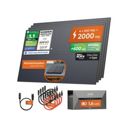2000W + Anker 2 PRO Solarway&reg; All In One Balkonkraftwerk mit Speicher 2000W komplett Steckdose - 1,6 kWh Anker Solix 2 PRO Speicher - Solaranlage Komplettset - 500W bifaziale Solarmodule & Anker Speicher & Zubeh&ouml;r