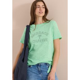 T-Shirt Cecil, Damen, Gr. L (42), juicy lime, Web, 50% Baumwolle, 50% Polyester, bedruckt, comfort fit normal, U-Boot-Ausschnitt, abgesteppt, Shirts T-Shirt, mit U-Boot-Ausschnitt