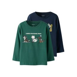 Langarmshirt name it "NMMVUX 2P LS TOP", Jungen, Gr. 110, gr&uuml;n (bistro gr&uuml;n pack:navy blazer snowboard beast), Jersey, Obermaterial: 95% Baumwolle, 5% Elasthan, bedruckt, regular fit normal, Rundhals, Shirts Langarmshirt, Baumwollmischung, regular fit