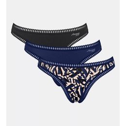 String Sloggi "GO Crush String C3P", Damen, Gr. L, blau, schwarz combination, Single Jersey, Obermaterial: 95% Baumwolle, 5% Elasthan, Unterhosen String, mit Spitzendetails