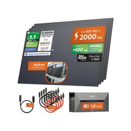 2000W + Anker 2 PRO Solarway&reg; All In One Balkonkraftwerk mit Speicher 2000W komplett Steckdose - 1,6 kWh Anker Solix 2 PRO Speicher - Solaranlage Komplettset - 500W bifaziale Solarmodule & Anker Speicher & Zubeh&ouml;r